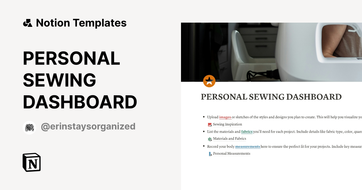 PERSONAL SEWING DASHBOARD Template by erin | Notion Marketplace
