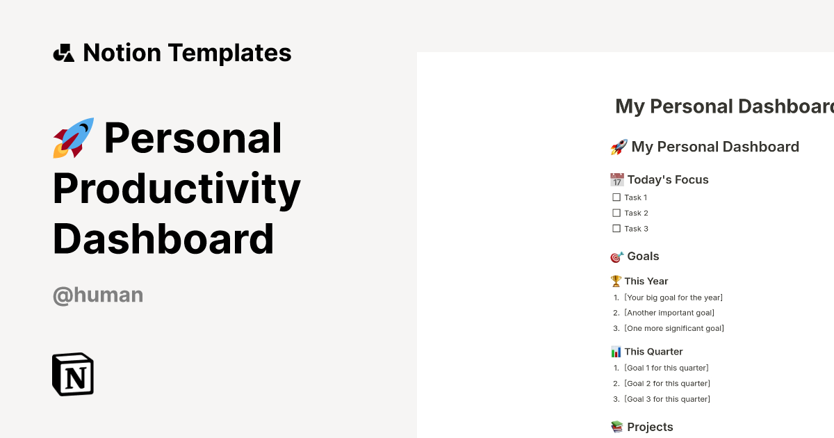 🚀 Personal Productivity Dashboard Template | Notion Marketplace