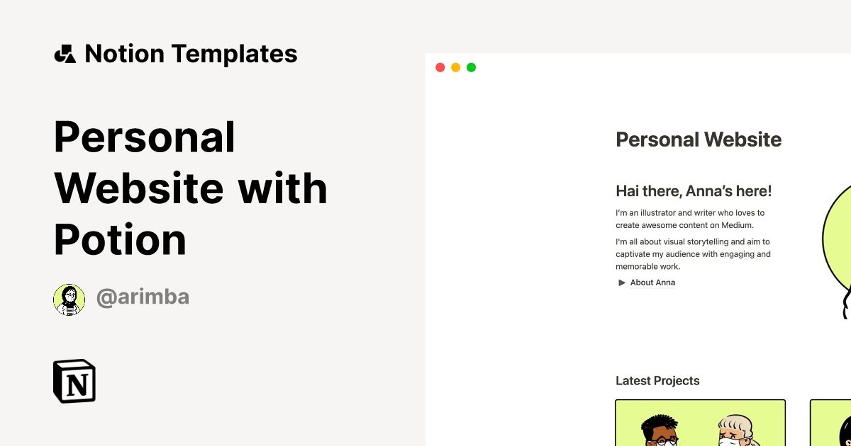 Personal Website with Potion Template | Notion Marketplace