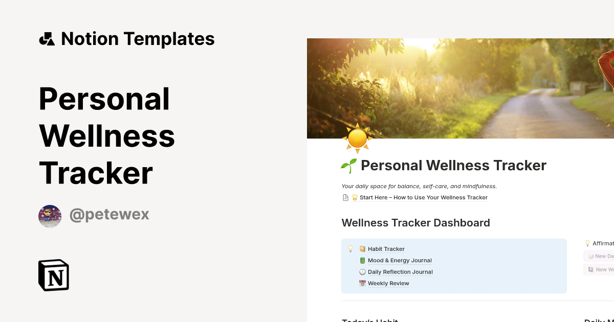 Personal Wellness Tracker Template by Peter Wechsler | Notion Marketplace