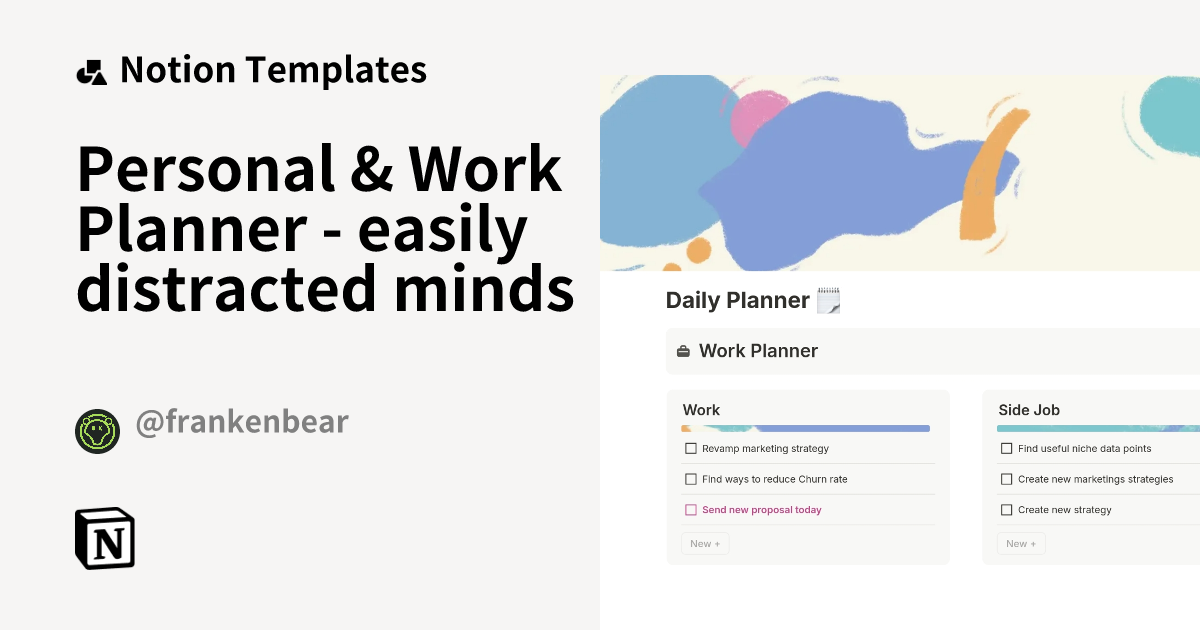 Personal & Work Planner - easily distracted minds Template by ...