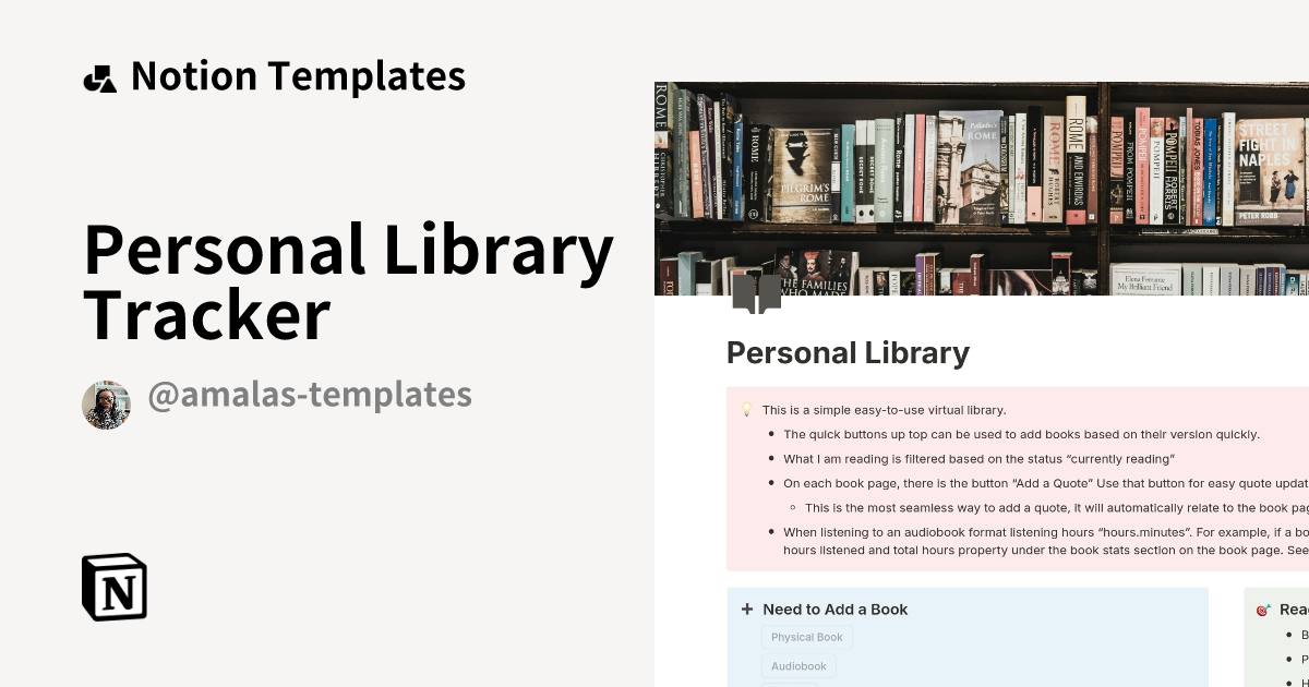 Personal Library Tracker Template | Notion Marketplace