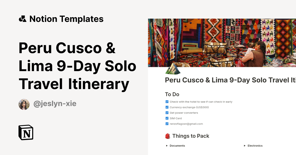 Peru Cusco & Lima 9-Day Solo Travel Itinerary Template by Jeslyn Xie ...