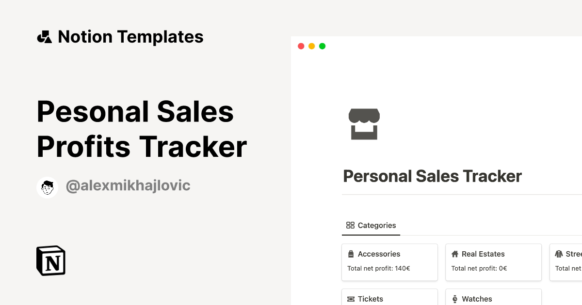 Pesonal Sales Profits Tracker Template by Alex | Notion Marketplace