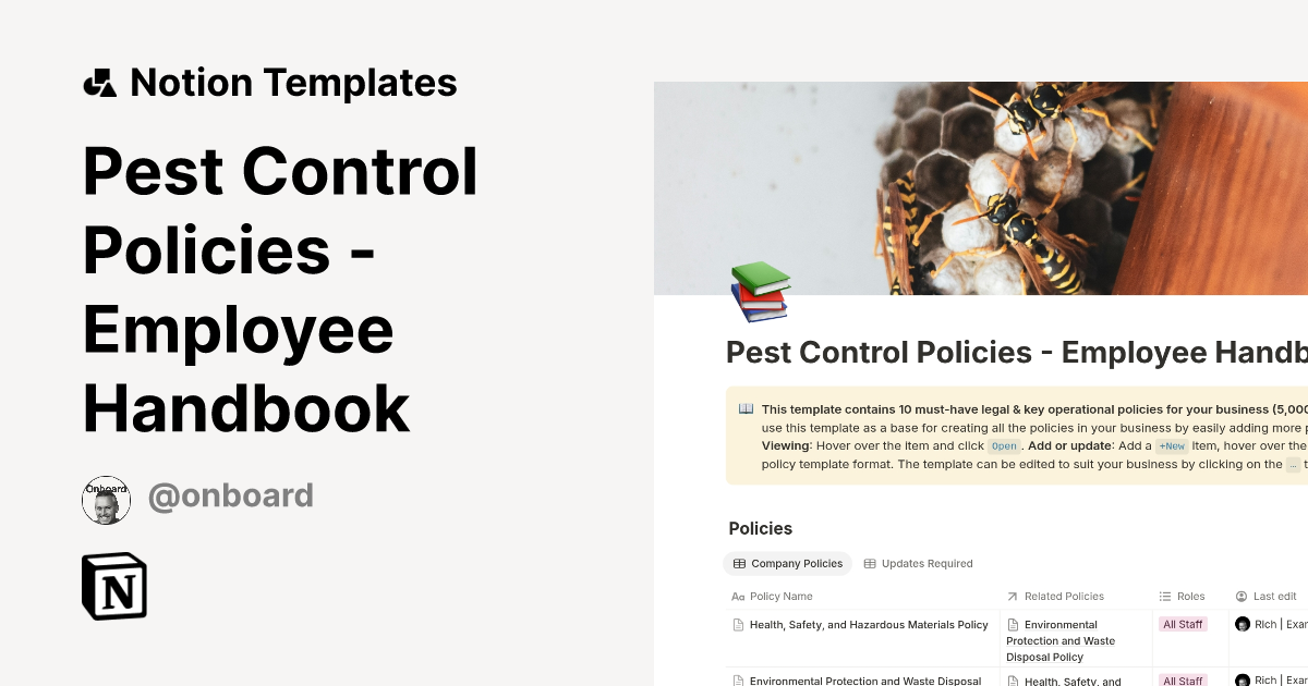 Pest Control Policies - Employee Handbook Template by Onboarding ...