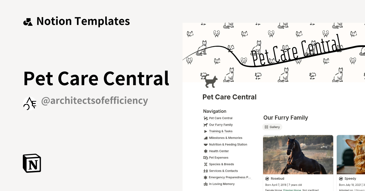 Pet Care Central Template by Architects of Efficiency | Notion Marketplace