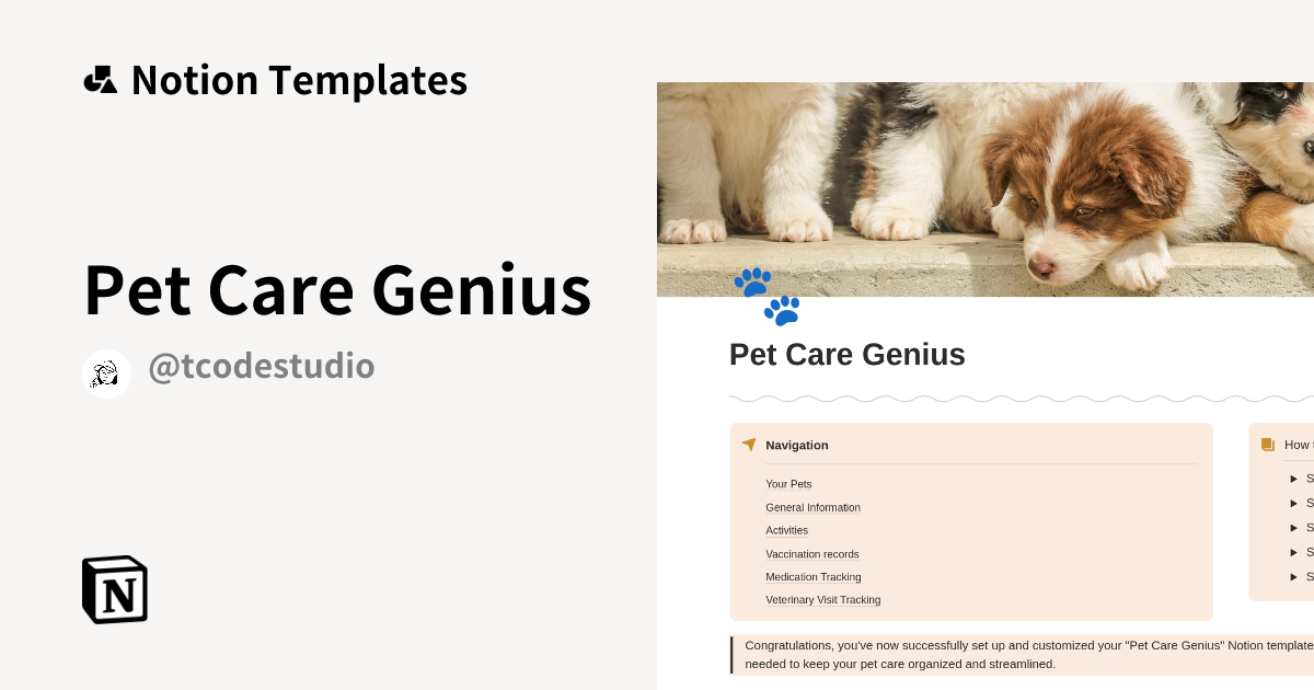 Pet Care Genius Template by tcodestudio | Notion Marketplace