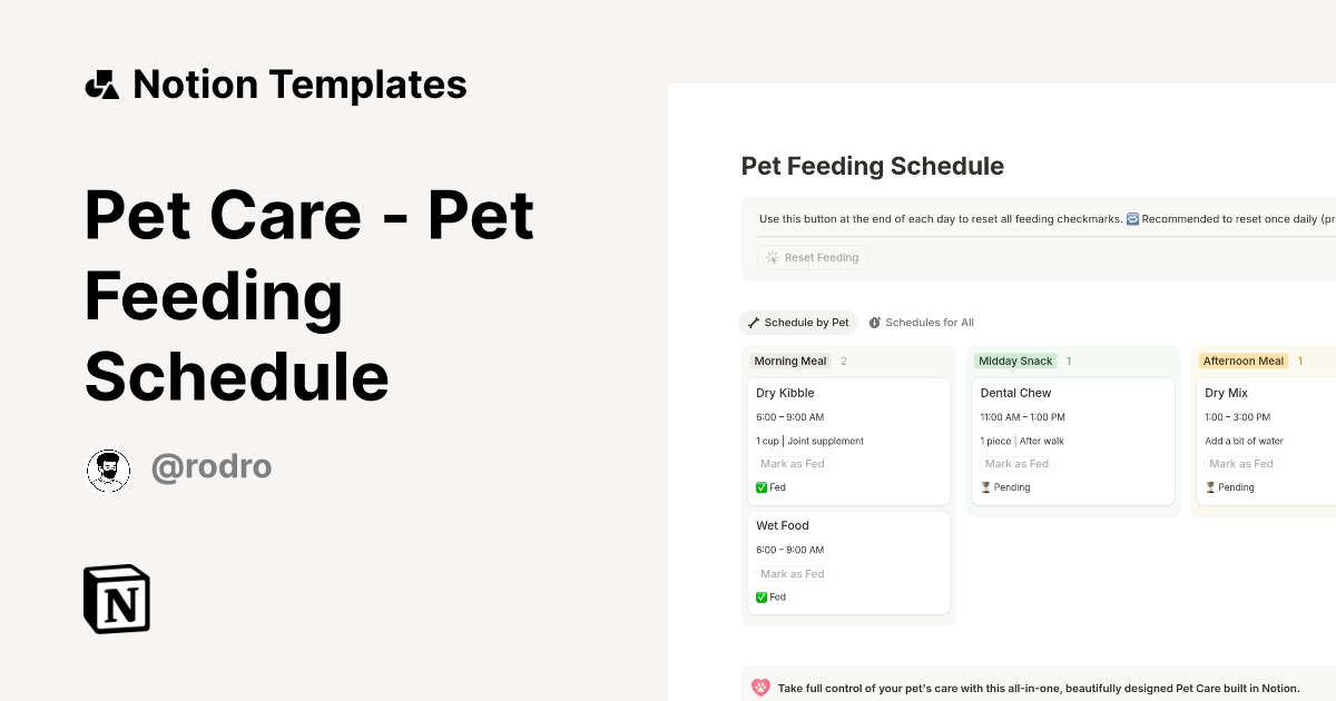 Pet Care - Pet Feeding Schedule Template by Rodro | Notion Marketplace