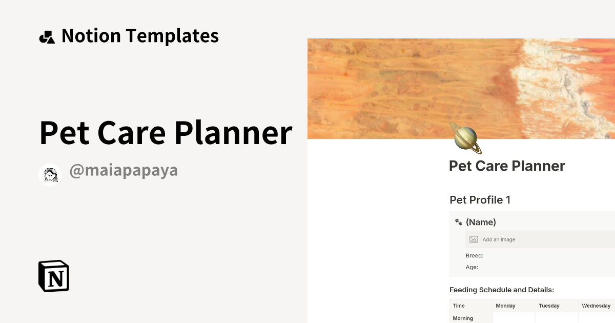 Pet Care Planner Template | Notion Marketplace