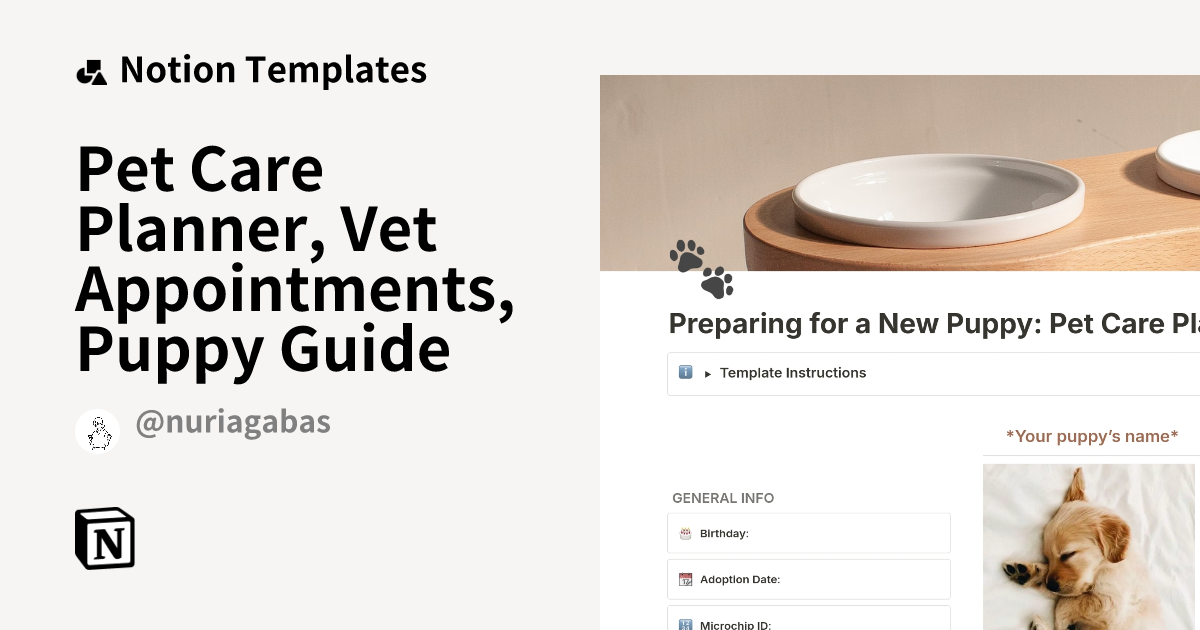 Pet Care Planner, Vet Appointments, Puppy Guide Template | Notion Marketplace
