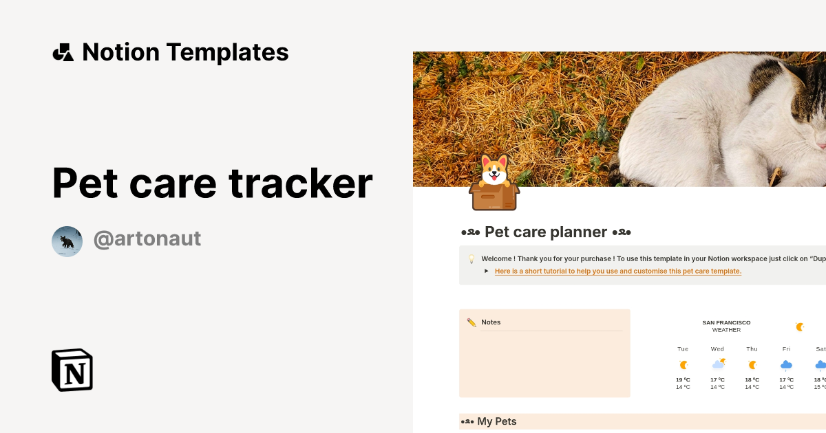 Pet care tracker Template | Notion Marketplace