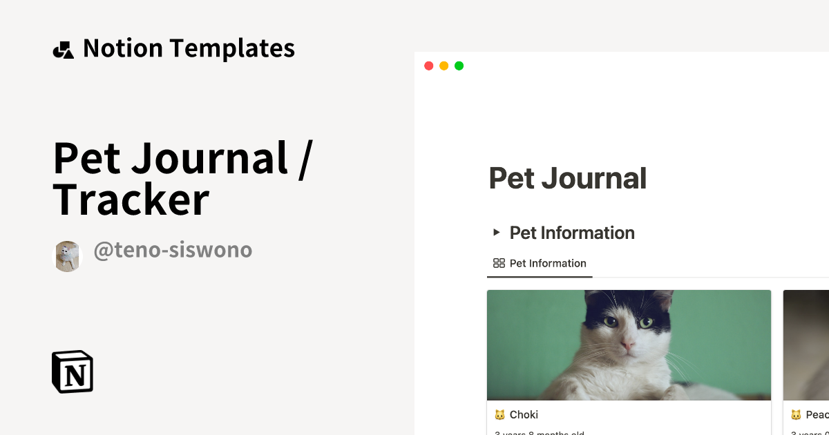 Pet Journal / Tracker Template by Teno Siswono | Notion Marketplace