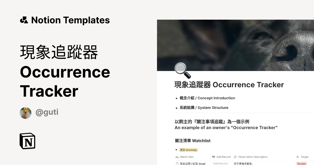 現象追蹤器 Occurrence Tracker Template by Guti 谷蹄 | Notion Marketplace
