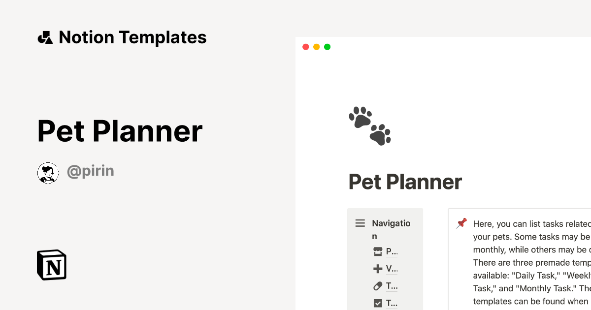 Pet Planner Template | Notion Marketplace
