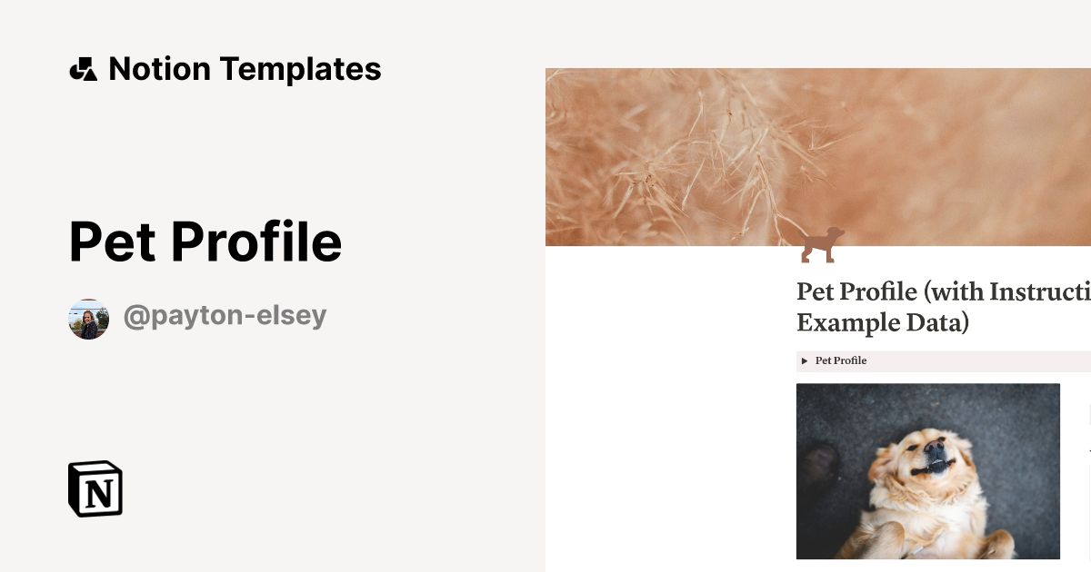 Pet Profile Template by Payton Elsey | Notion Marketplace