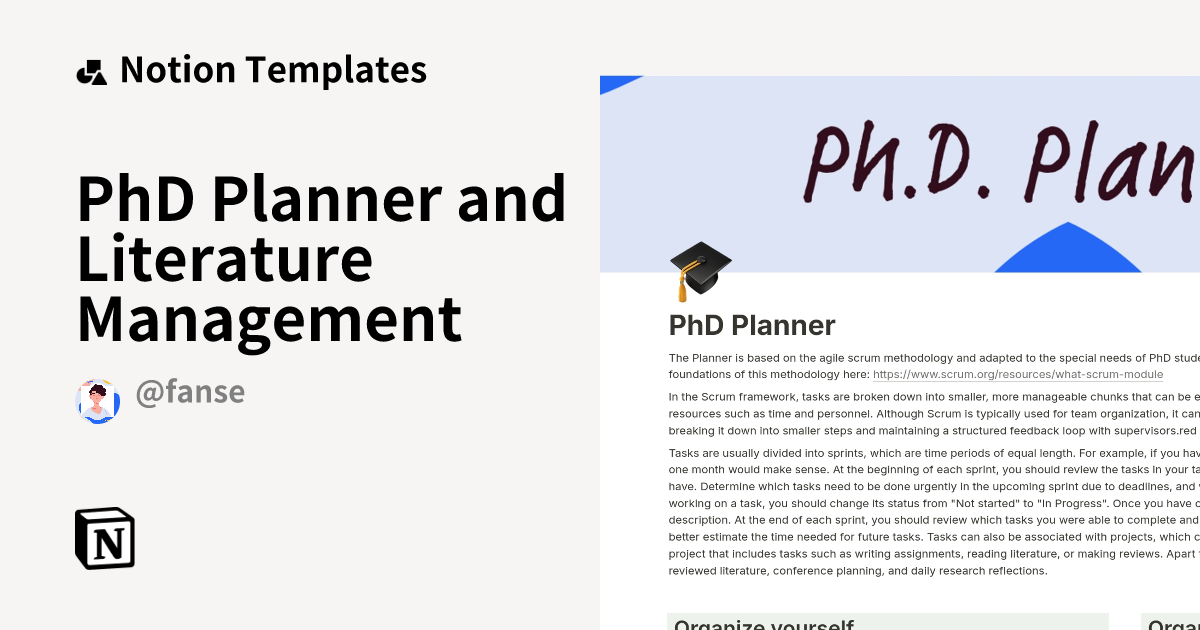 PhD Planner and Literature Management Template | Notion Marketplace