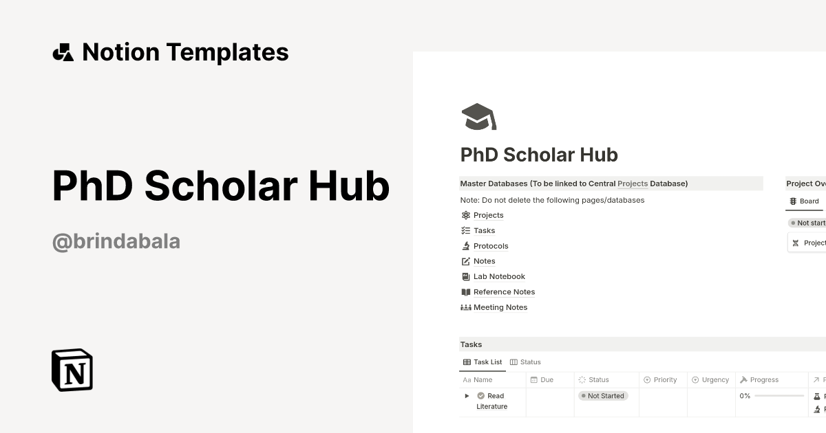 PhD Scholar Hub Template by Brinda Bala, PhD | Notion Marketplace