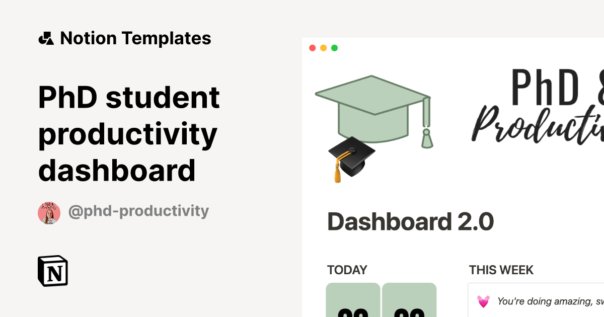 PhD student productivity dashboard Template | Notion Marketplace