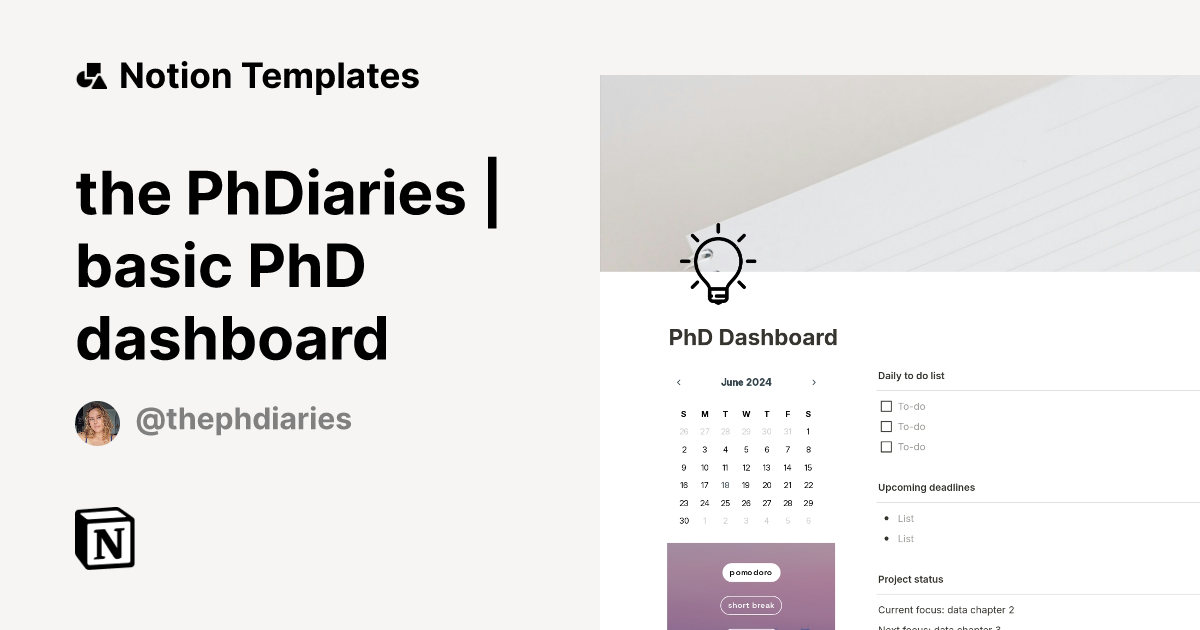 the PhDiaries | basic PhD dashboard Template | Notion Marketplace