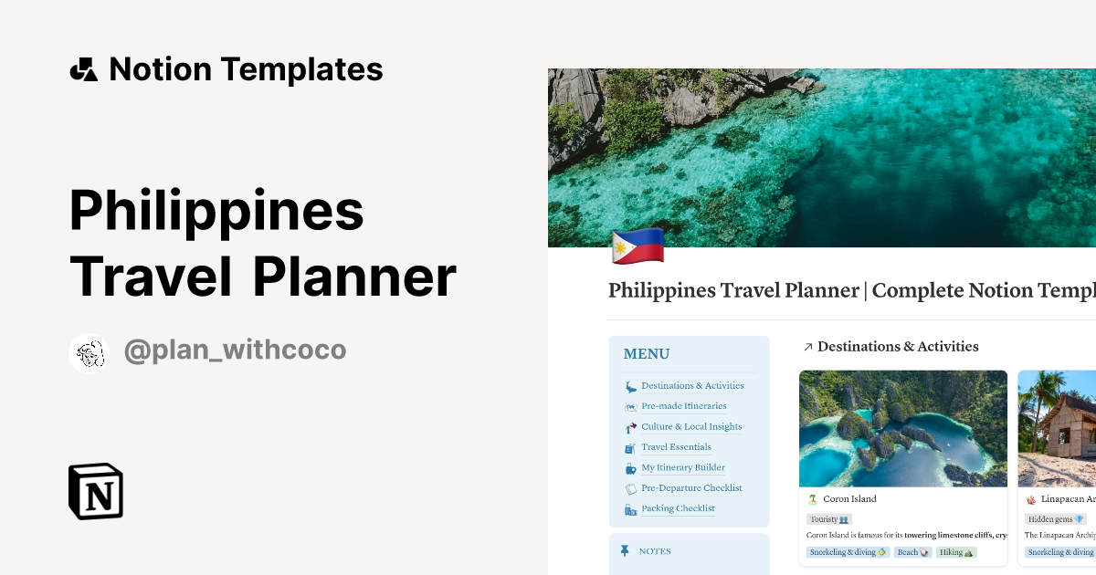 Philippines Travel Planner Template by Plan with Coco | Travel ...