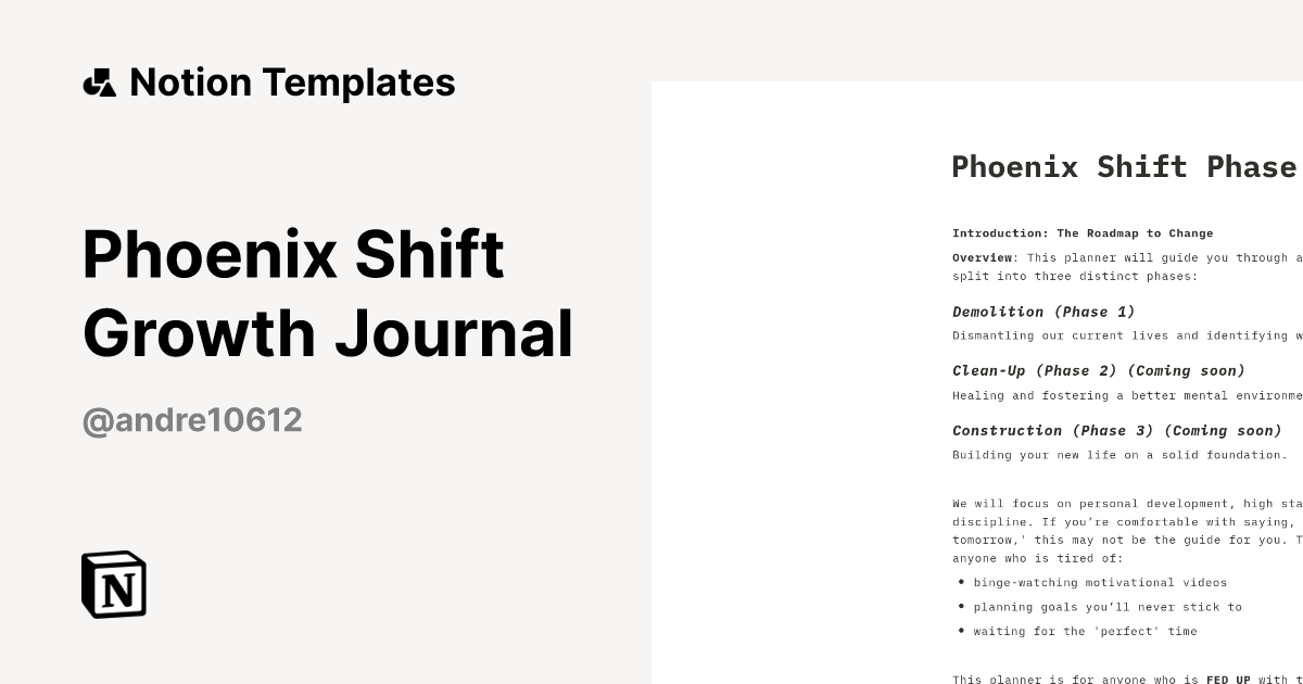 Phoenix Shift Growth Journal Template | Notion Marketplace