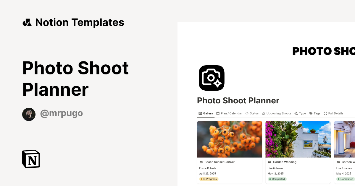 Photo Shoot Planner Template | Notion Marketplace