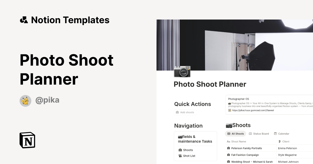 Photo Shoot Planner Template | Notion Marketplace