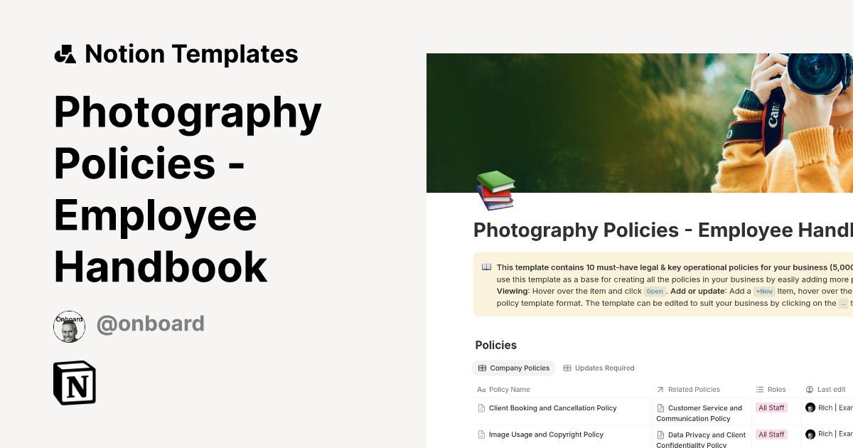 Photography Policies - Employee Handbook Template | Notion Marketplace