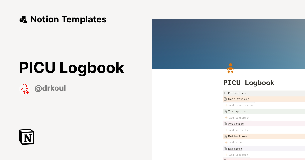 PICU Logbook Template by PICU logbook | Notion Marketplace