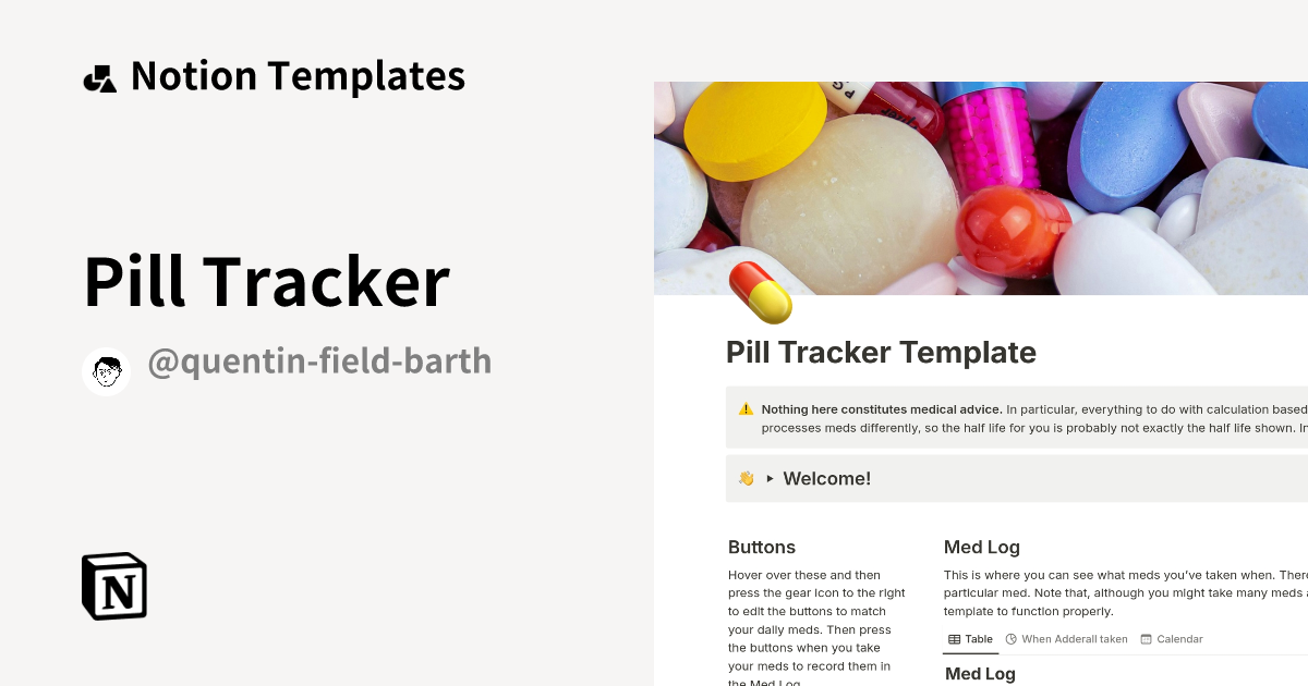 Pill Tracker Template by Quentin Field Barth | Notion Marketplace