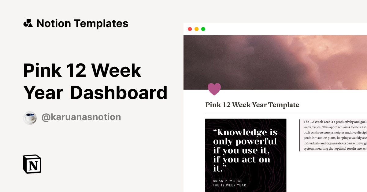 Pink 12 Week Year Dashboard Template by Karuana | Notion Marketplace
