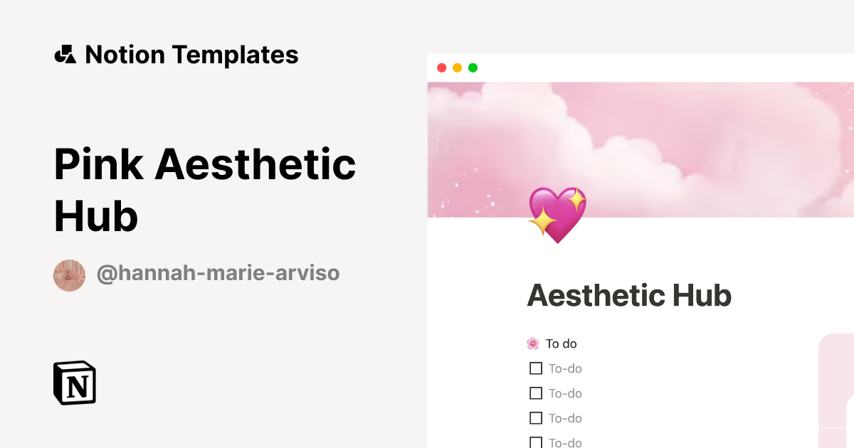 Pink Aesthetic Hub Template by Hannah Marie Arviso | Notion Marketplace