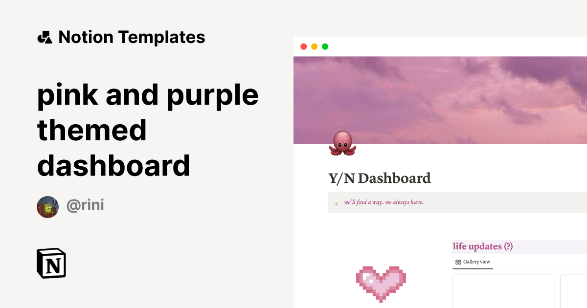 pink and purple themed dashboard Template | Notion Marketplace