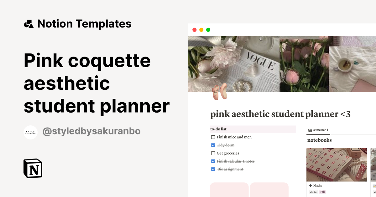 Pink coquette aesthetic student planner Template | Notion Marketplace