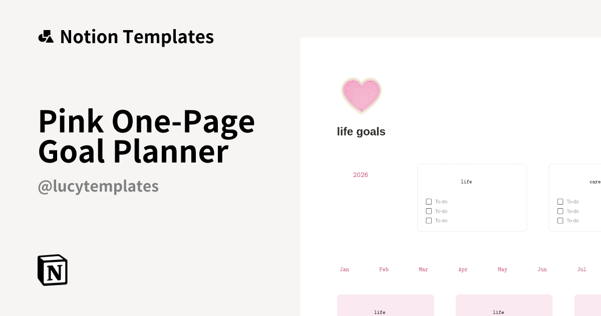 Pink One-Page Goal Planner Template by Lucy | Notion Marketplace