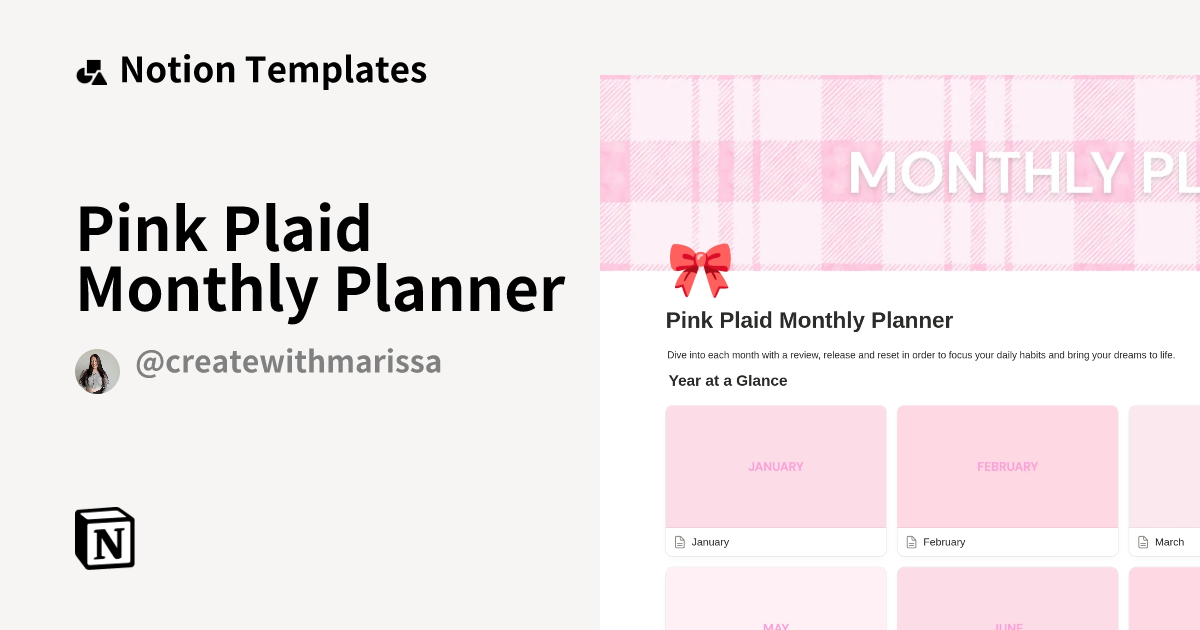 Pink Plaid Monthly Planner Template | Notion Marketplace