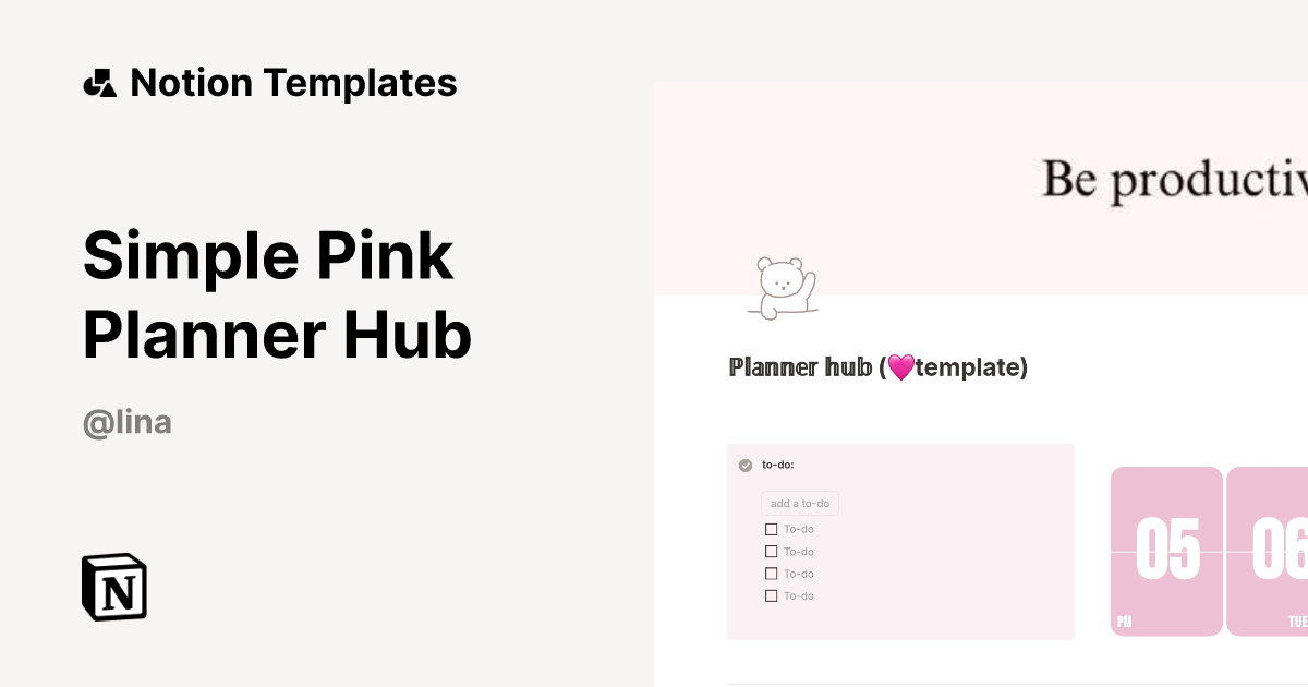 Simple Pink Planner Hub Template by Lina | Notion Marketplace