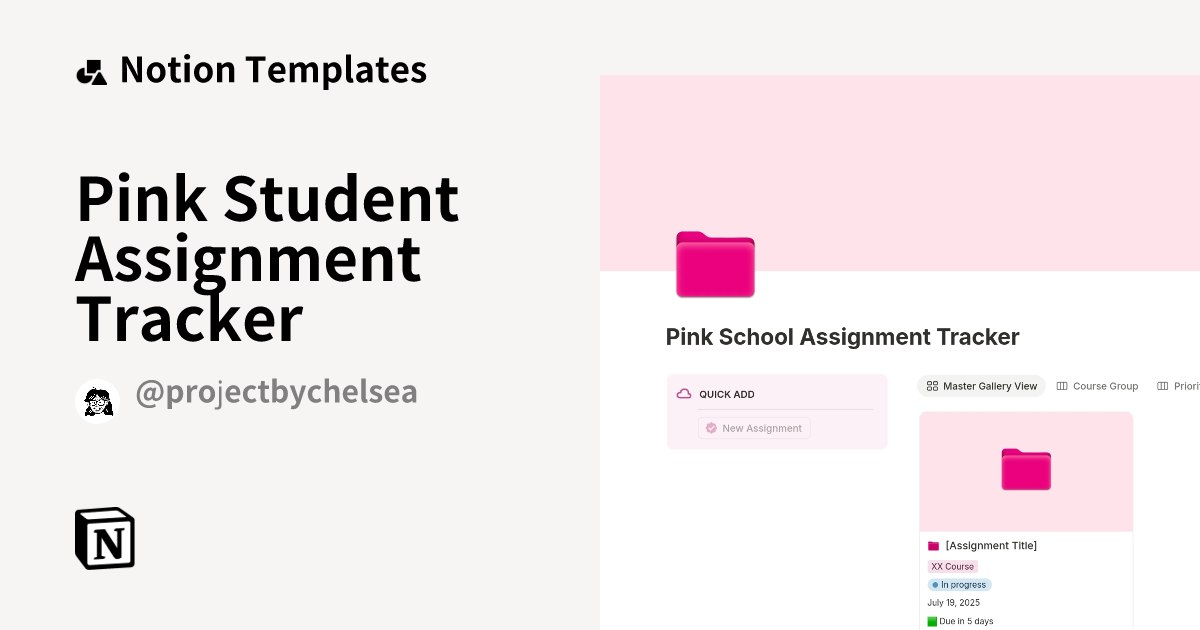 Pink Student Assignment Tracker Template | Notion Marketplace