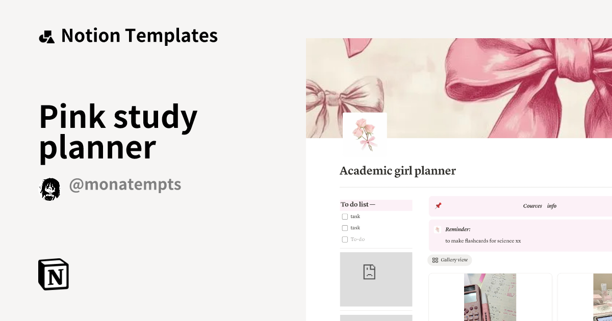 Pink study planner Template by ℳℴ𝓃𝒶 | Notion Marketplace
