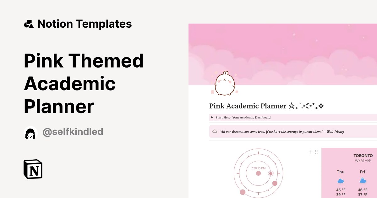 Pink Themed Academic Planner Template by Self Kindled | Notion Marketplace