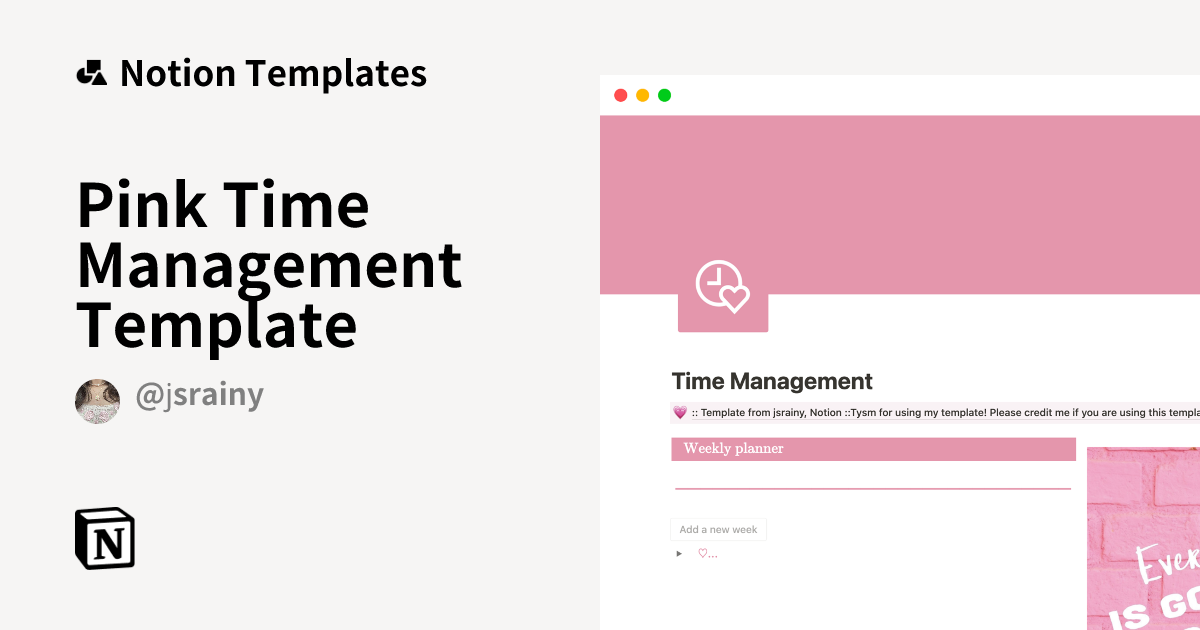 Pink Time Management Template Template by Rainy! | Notion Marketplace