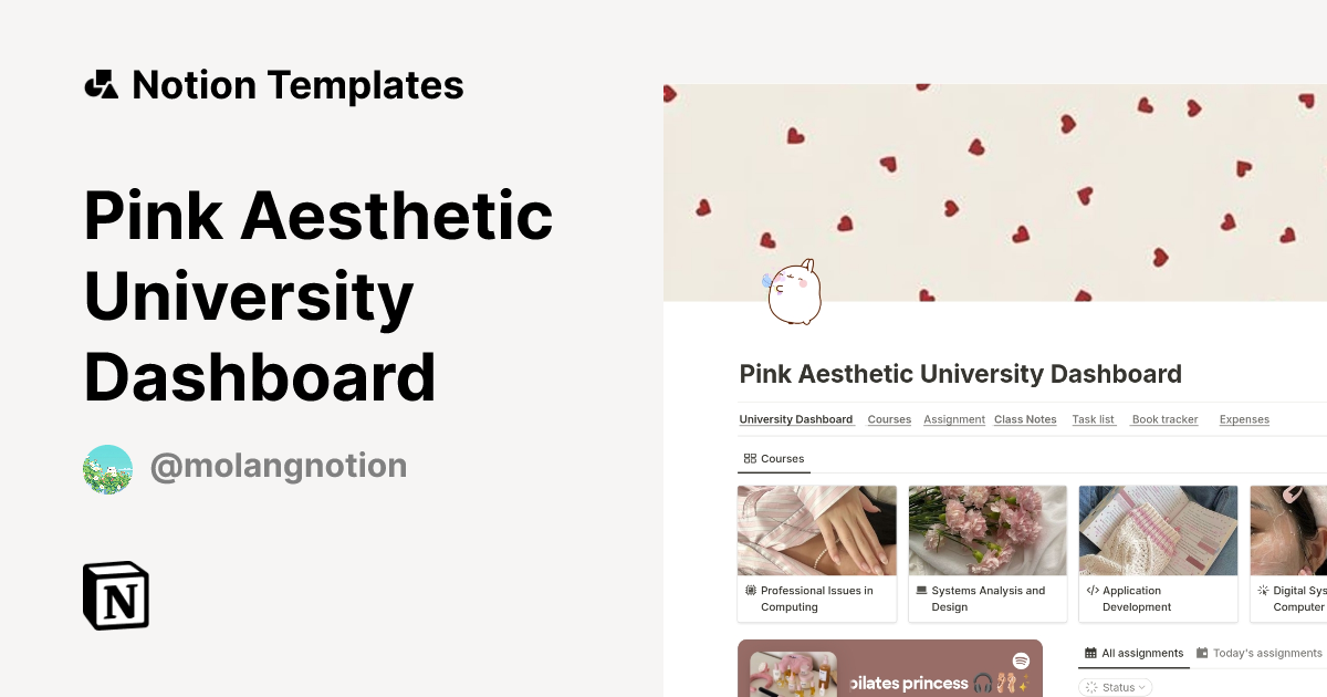 Pink Aesthetic University Dashboard Template | Notion Marketplace