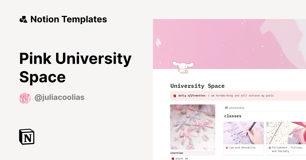 Pink University Space Template by julia | Notion Marketplace