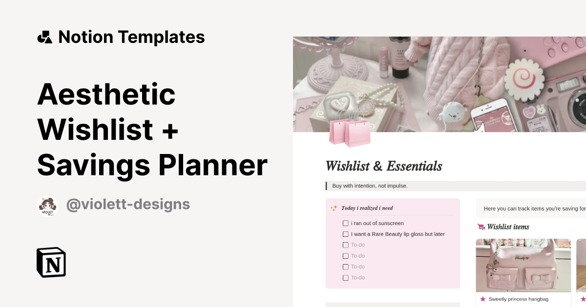 Aesthetic Wishlist + Savings Planner Template | Notion Marketplace