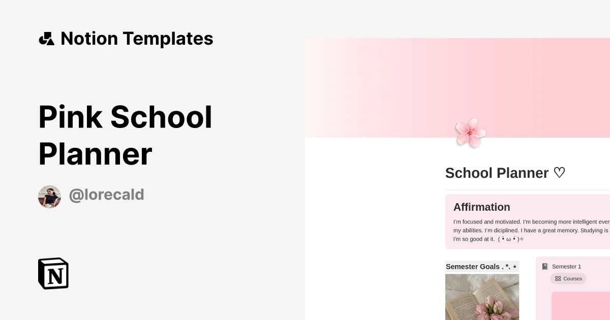 Pink School Planner Template by Organized Chaos by Leyla | Notion ...