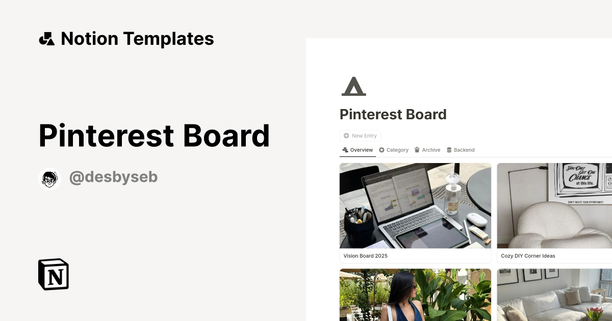 Pinterest Board Template by desbyseb | Notion Marketplace
