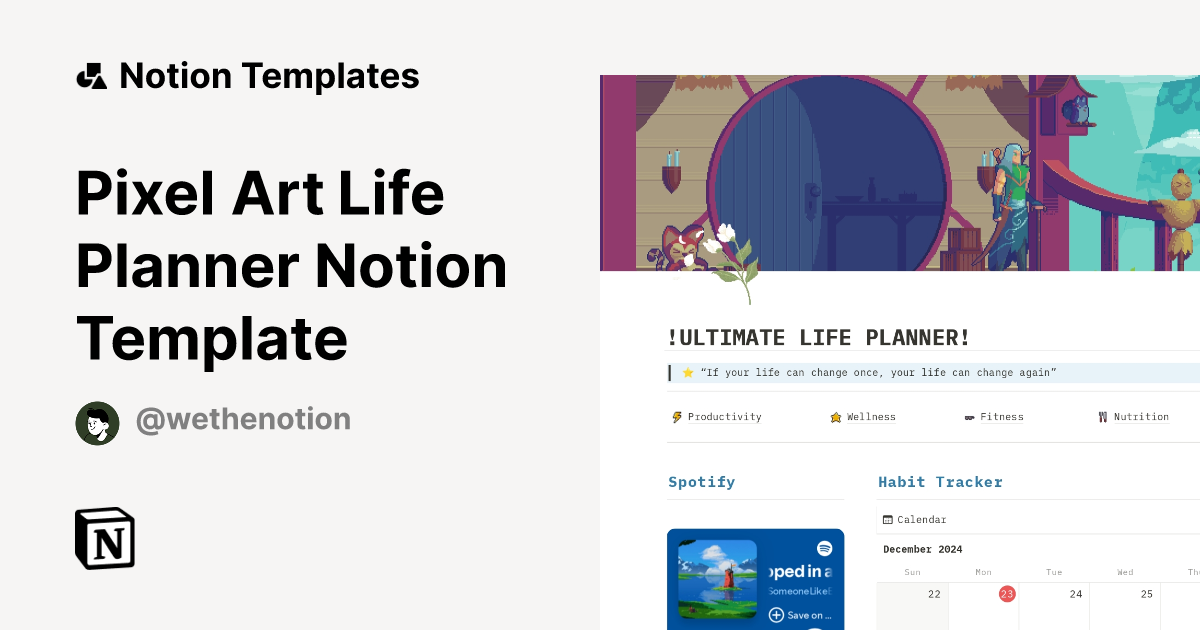 Pixel Art Life Planner Notion Template Template by Wethenotion | Notion Marketplace