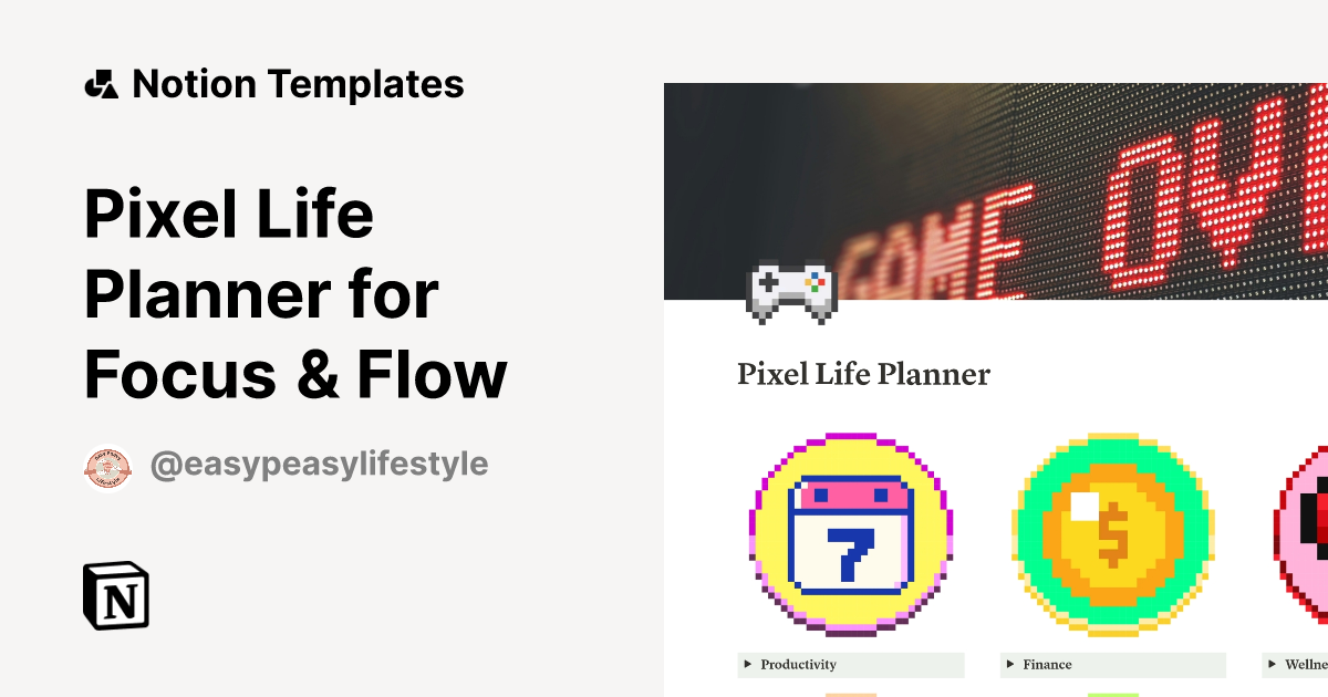 Pixel Life Planner for Focus & Flow Template | Notion Marketplace