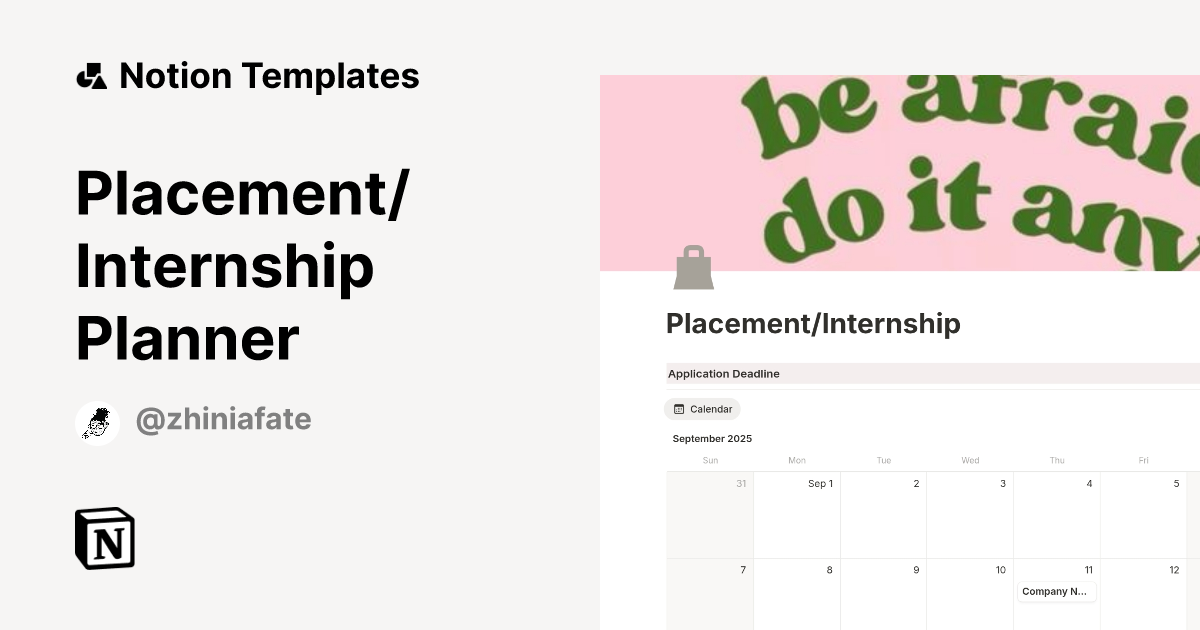 Placement/Internship Planner Template by Zatetemplate | Notion Marketplace