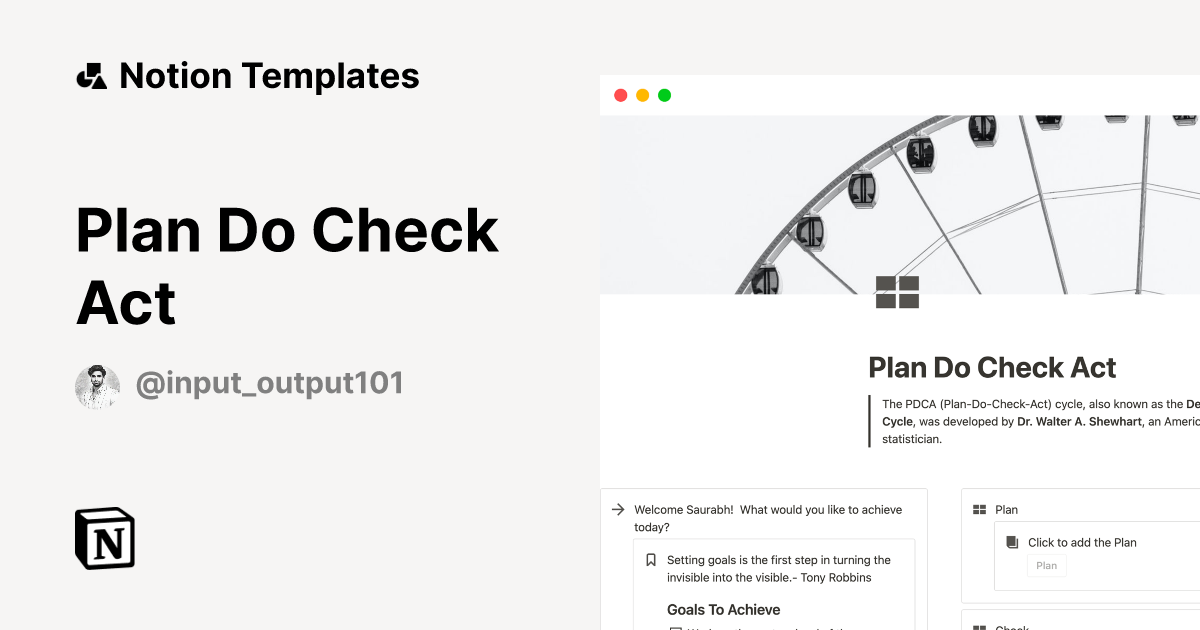 Plan Do Check Act Template by Saurabh | Notion Marketplace